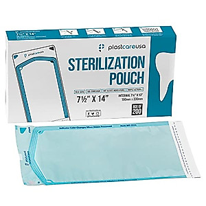 200 7.5 X 13 Self Sterilization Pouches for Dental Offices, Autoclave Sterilizer Bags Pouch for Dentist Tools, for Cleaning Tools, 200 Pouches Per Box, 1 Box of Paper Blue Film