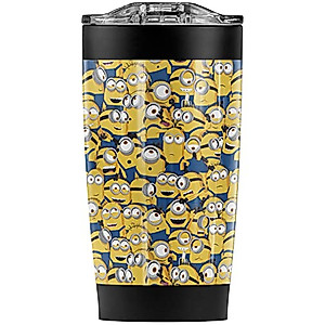 Logovision Minions OFFICIAL Group Pattern Stainless Steel 20 oz Travel Tumbler, Vacuum Insulated & Double Wall with Leakproof Sliding Lid