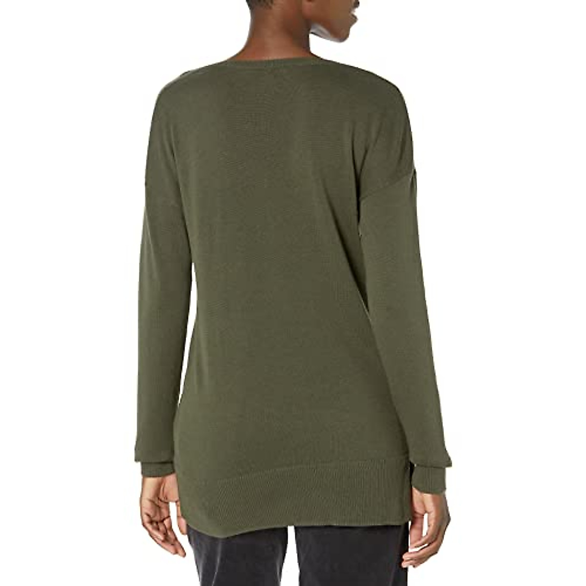 Amazon Essentials Women's Lightweight Long-Sleeve V-Neck Tunic Sweater (Available in Plus Size), Dark Olive, Large