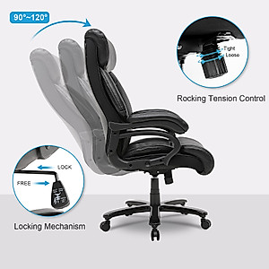 BOWTHY Big and Tall Office Chair 400lbs Heavy Duty Ergonomic Computer Desk Chair with Arms High Back Adjustable Lumbar Support 360 Swivel Task Chair Executive Leather Chair (Black)