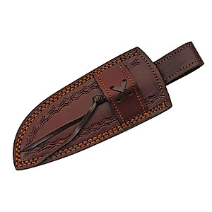 Szco Supplies 8.25" Ram Horn Handle Damascus Steel Turquoise Hunting Knife with Leather Sheath