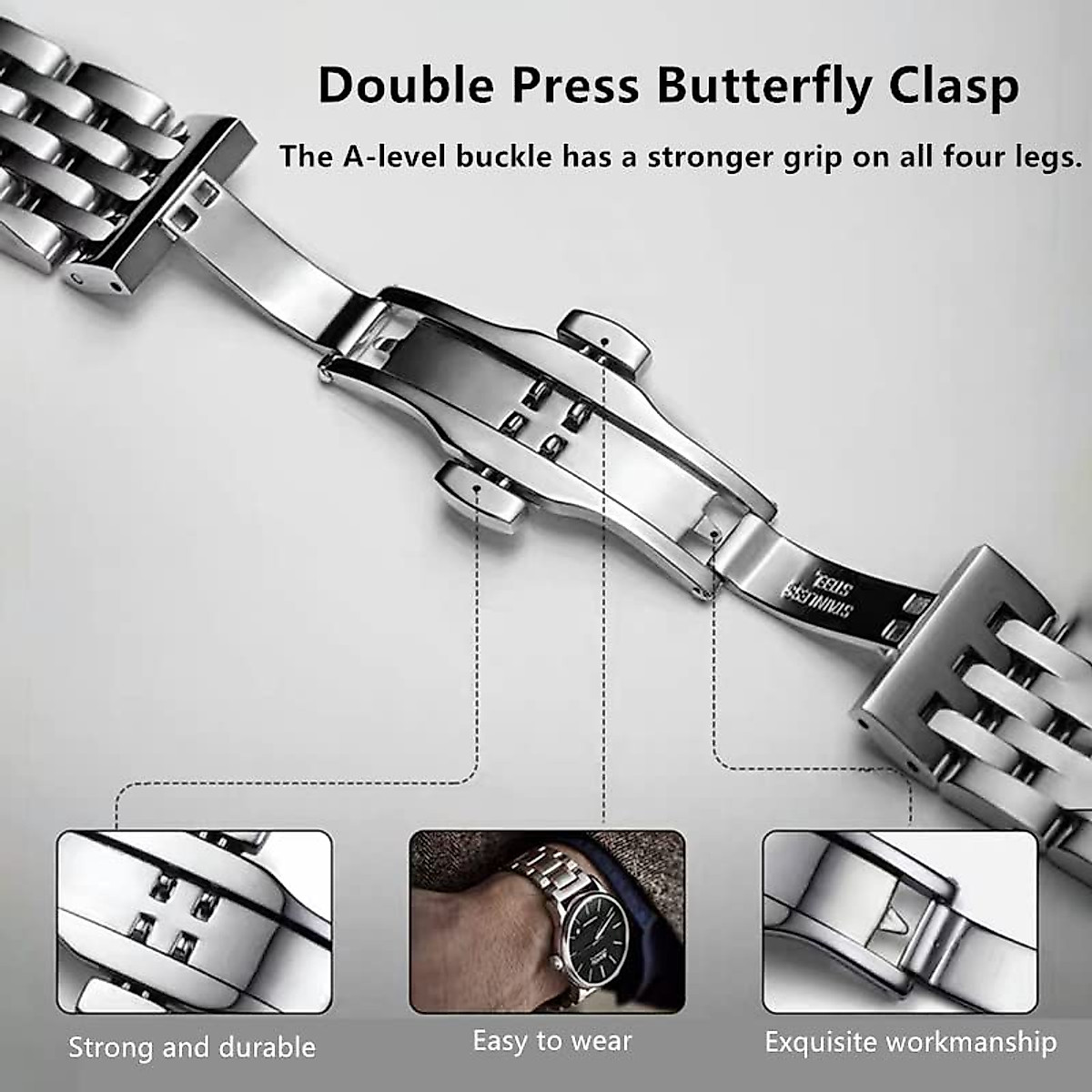Niziruoup 22mm Stainless Steel Watch Band Universal Metal Watch Strap Smartwatch Replacement Band Men Women fit Most Traditional Watches, Stainless Steel, Gold