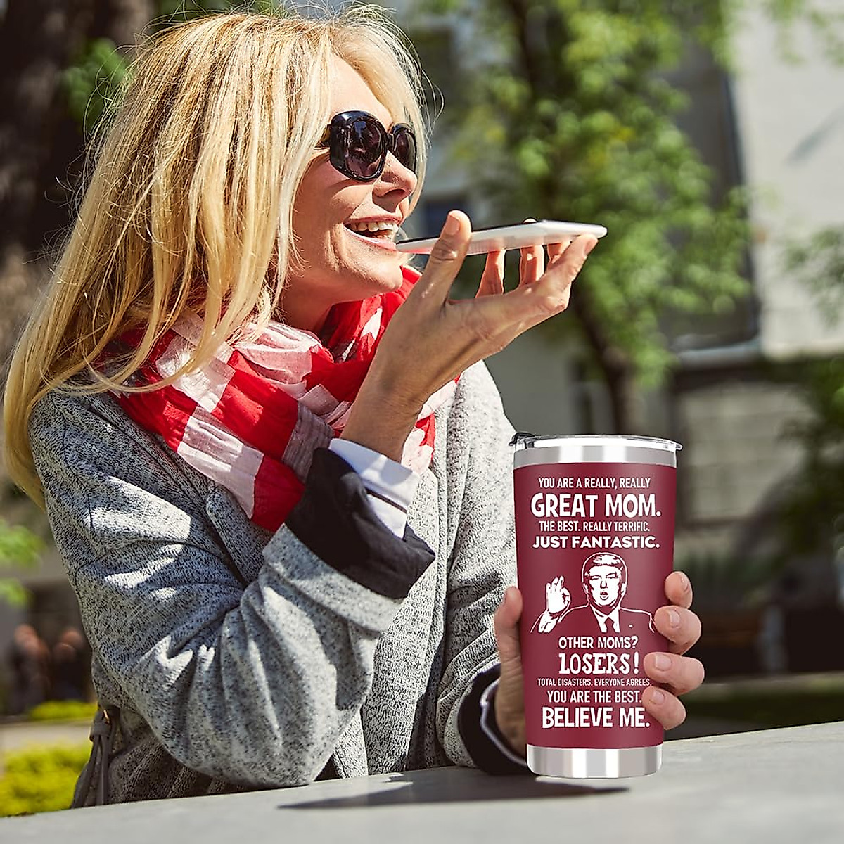 AREOK Gifts for Mom from Daughter Son Kids, Mom Tumbler Cup - Best Mom Christmas Gifts, Great Mom Mother Gifts, Happy Birthday Gifts for Mom, 20 OZ Tumbler for Mom, Deep Red