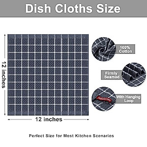 Fintale Kitchen Dish Cloths 6 Pack,12 x 12 Inches,100% Cotton Waffle Weave Soft and Super Absorbent Dish Towels, Quick Drying Dish Rags for Washing Dishes, Lattice Designed, Grey