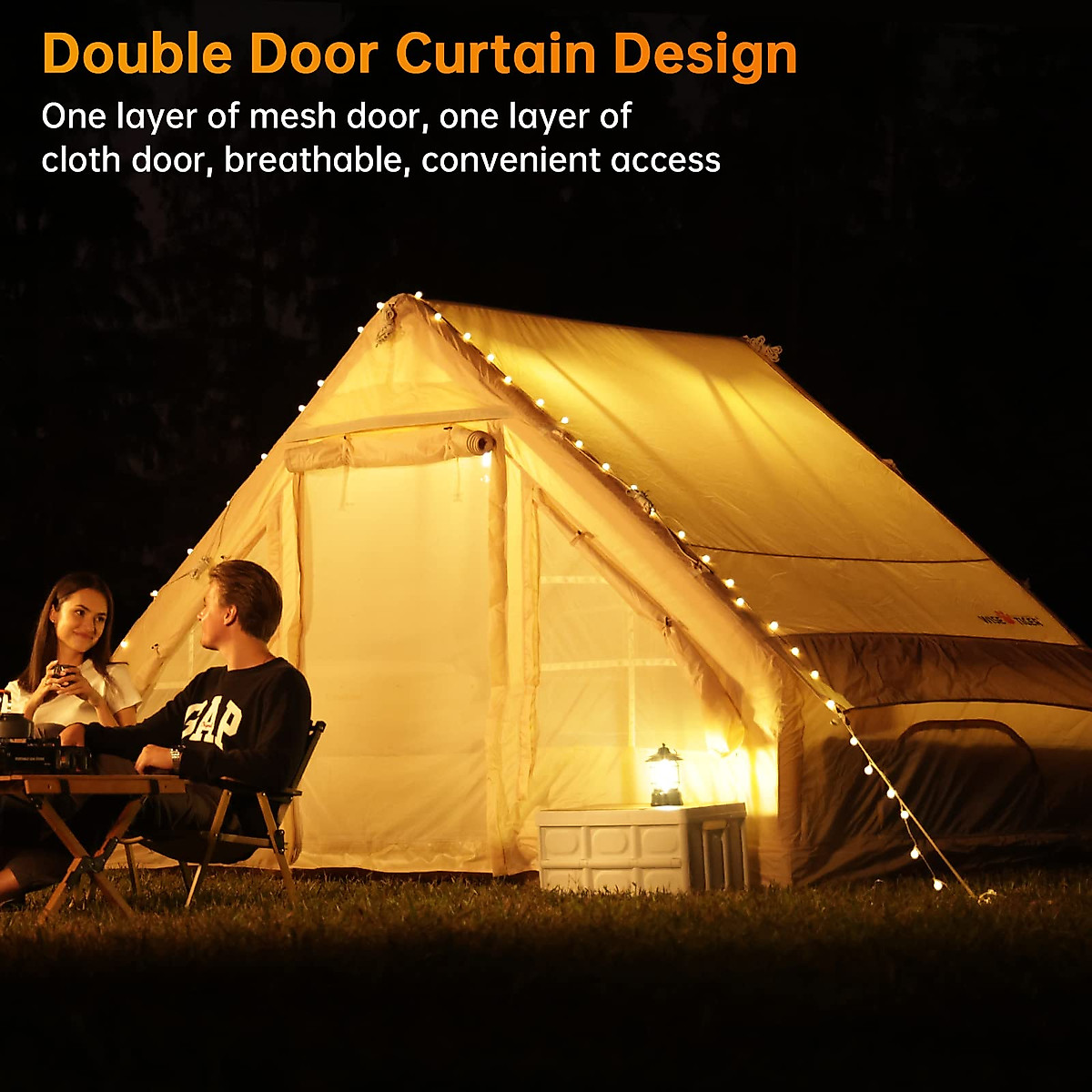 Inflatable Camping Tent with Pump, Glamping Tents, Easy Setup 4 Season Waterproof Windproof Outdoor Blow Up Tent, Luxury Cabin Tent with Mesh Windows & Doors