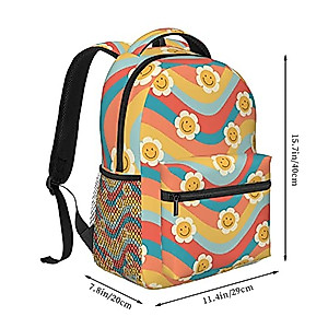 Juoritu Daisy Groovy Flowers Psychedelic Floral Rainbow Smiling Faces Backpacks, Laptop Backpacks Fit 15.6 Inch Laptop Notebook for Travel/Work/Gifts, Lightweight Bookbags for Men and Women