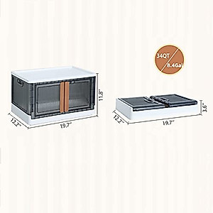 Storage Bins with Lids,Wheels-Large Plastic,4 Packs Folding Storage Box,34 Qt Stackable ,Grey Office Organization,White Dorm Room Essentials,Double Door File Cabinet