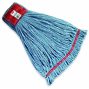 Rubbermaid Commercial Products Web Foot Shrinkless Wet Mop Head Replacement, Large, 5-inch Red Headband, Blue, Heavy Duty Industrial Wet Mop For Floor Cleaning Office/School/Stadium/Lobby/Restaurant