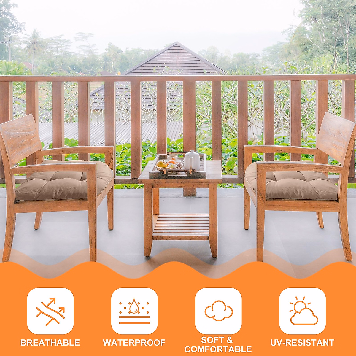 Thyle Outdoor Chair Cushions Set of 6 Waterproof Sun Protection Square Tufted Overstuffed Patio Furniture Seat Cushion for Patio Funiture Dining Indoor 19" x 19"(Khaki)