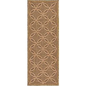 Unique Loom Outdoor Trellis Collection Area Rug - Spiral (2' 2" x 6' 1" Runner, Light Brown/ Brown)