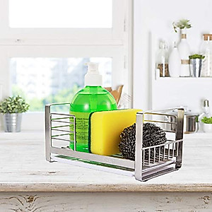 OTONIS Sponge Holder For Kitchen Sink Tray Organizer Adhesive Soap Holder, Dish Suction Cup Sponge Holder, Adhesive or Free Standing, SUS304 Stainless Steel, Silver