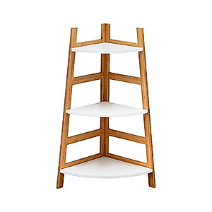 Forevich Bamboo Corner Shelf 3 Tier Ladder Storage Bathroom Shelf for Home Office Rack for Display Corner