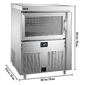 VEVOR 110V Commercial Ice Maker Machine, 300LBS/24H Stainless Steel Under Counter Ice Machine with 100LB Storage, 108PCS Clear Cube, Auto Operation, Include Water Filter, 2 Scoops, Connection Hose