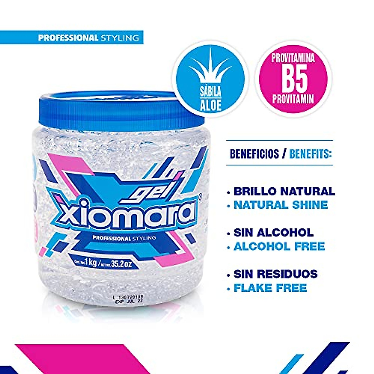 Xiomara Professional Hair Styling Gel with Aloe Vera Long-lasting Hold, 4 Pack of 8.80 Oz Each Jar, Clear