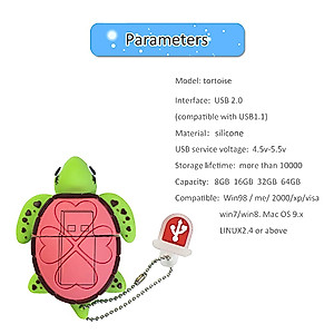 LEIZHAN Cute Flash Drive 32GB Turtle Thumb Drive USB 2.0 Cartoon Animal Jump Drive Tortoise Shape Computer USB Memory Stick Pendrive Gift for Kids, Teacher, Friends, Pink