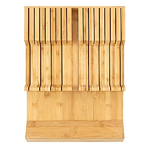 Diosbles In-drawer Bamboo Knife Block, Knife Drawer Organizer Insert, Kitchen counter organization, Knife holder without Knives, fit for 16 knives and 1 Sharpening Steel
