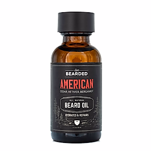 Live Bearded Beard Oil, 1 fl oz - Premium All-Natural Jojoba - Made in the USA - Hair and Skin Care for Men with Dry, Flaky Patches | American Scent - Cedar, Pine, Vetiver, Bergamont