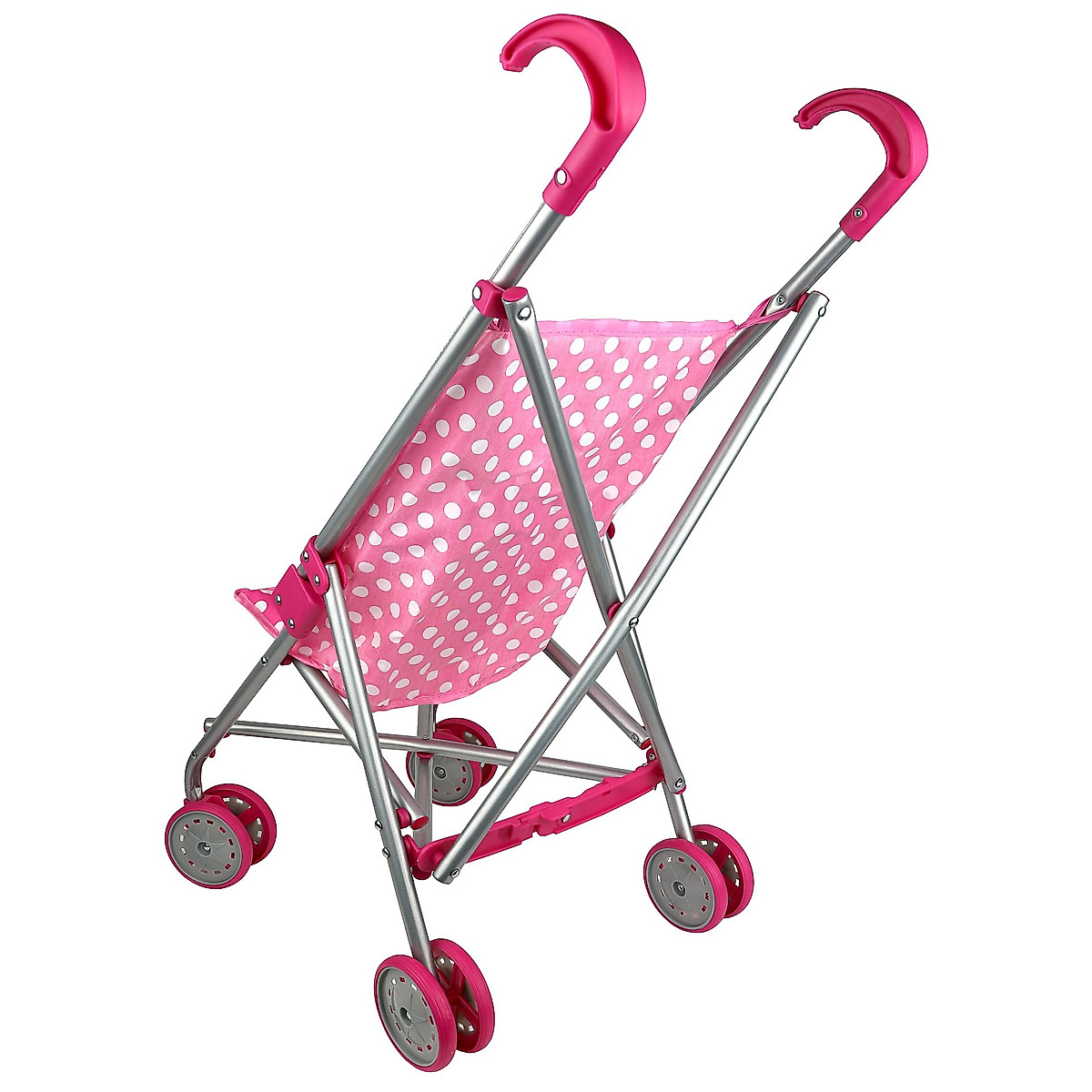 Precious Toys Baby Doll Stroller, Pink & White Polka Dots Baby Stroller for Dolls, Foldable Toy Baby Stroller, Toy Stroller for Baby Dolls, Doll Strollers for Girls 2 Years Old and Older, Toddlers