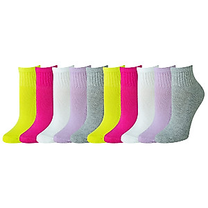 Amazon Essentials Women's Cotton Lightly Cushioned Ankle Socks, 10 Pairs, Pink/Grey/White, 8-12