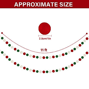 60 Balls Christmas Felt Ball Garlands - Christmas Decorations - Christmas Pom Pom Garlands for Christmas Tree- Xmas Holiday Indoor Outdoor Home Office Hanging Decor - Xmas Decorations- 25mm