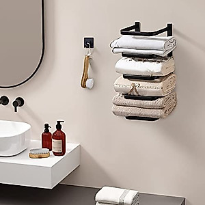 EAPC Towel Racks for Bathroom, Towel Rack Wall Mounted with 2 Towel Hooks, Adhesive No Drilling & Drilling Bathroom Towel Holder Organization Shelf for Washcloths Hand or Bath Towels