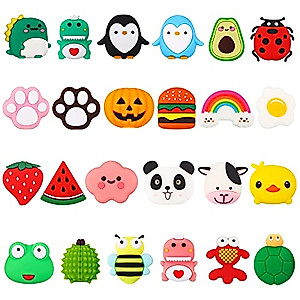 Xuhal 24 Pcs Cartoon Animal Cable Protector Cute Charging Cable Saver Plastic Fruit Food Animal Charger Cord Protector Phone Cord Bites Phone Cord Protector for Cellphone USB Cable Tablet Data Lines