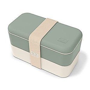 monbento - Bento Box MB Original Natural with Compartments - 2 Tier Leakproof Lunch Box for Work/School Lunch Packing and Meal Prep - BPA Free - Food Grade Safe Food Containers - Green