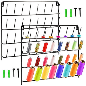 Tosnail 2 Pack 32 Spools Metal Thread Holder, Large Thread Racks, Wall Mount Thread Storage Organizer for Sewing, Braiding, Embroidery and Jewelry