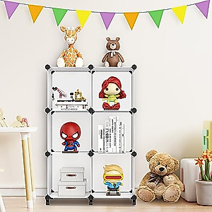 ROJASOP 6 Cube Storage Organizer, DIY Stackable Cube Storage Shelf Bookshelf Plastic Cubby Shelving Closet Organizers and Storage, Cube Organizer Shelf for Bedroom, Living Room, Home Office, Clear