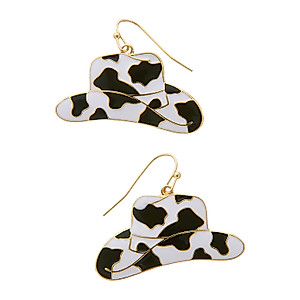 Kathaya Cowboy Boot Earrings for Women Cowgirl Western Dangle Drop Earrings Texas Boots Cow Print Cowboy Hat Earring (Hat)