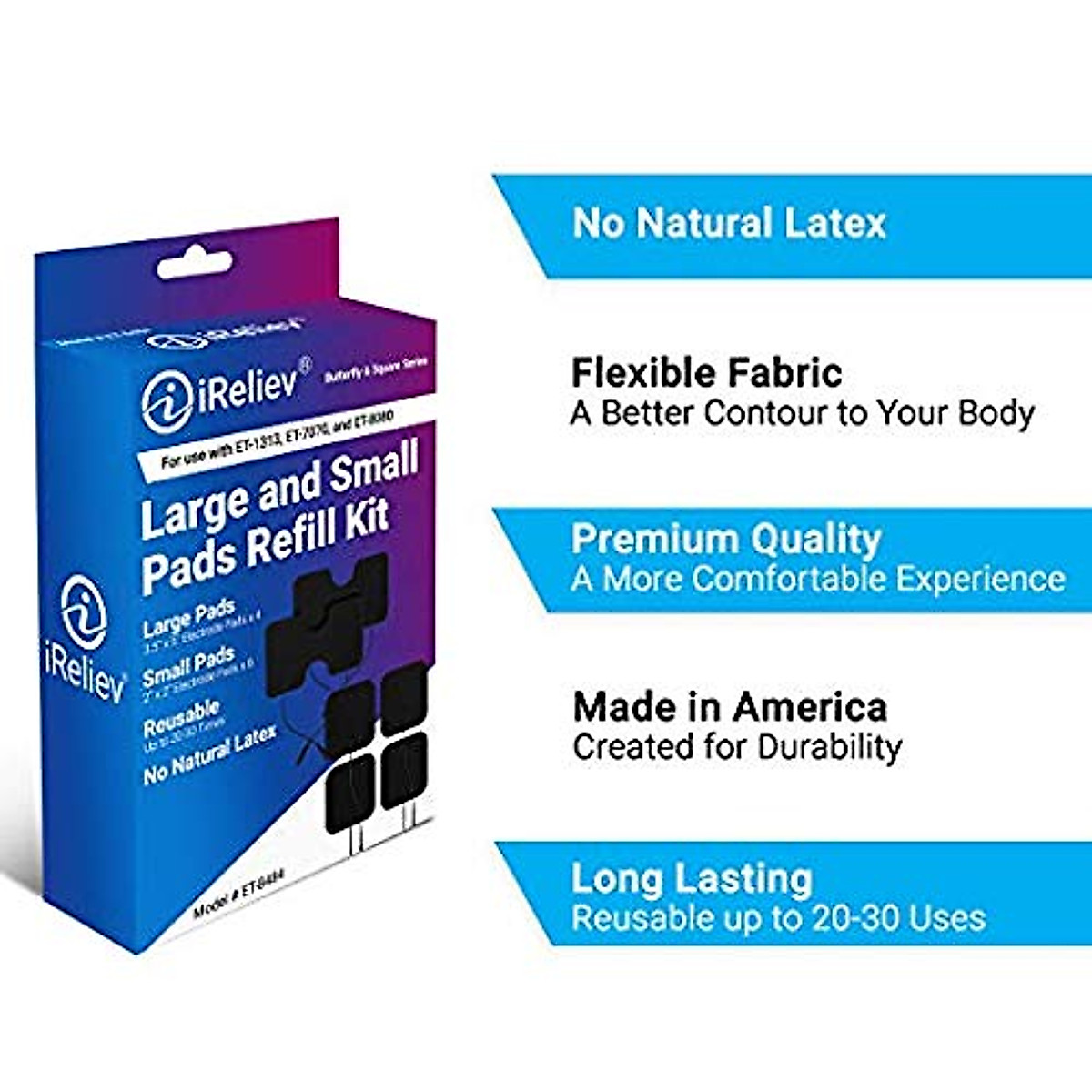 iReliev OTC Large and Small Electrode Pads Refill Kit, 12 Electrodes. 8 Small and 4 Large Electrode Pads