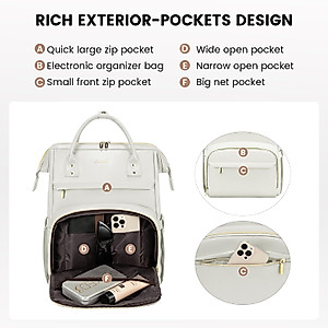 LOVEVOOK Leather Laptop Backpack for Women 17 inch,Travel Backpacks Purse Nurse Teacher Backpack Computer Laptop Bag,Professional College Business Work Bags Carry On Backpack with USB Port,Beige White