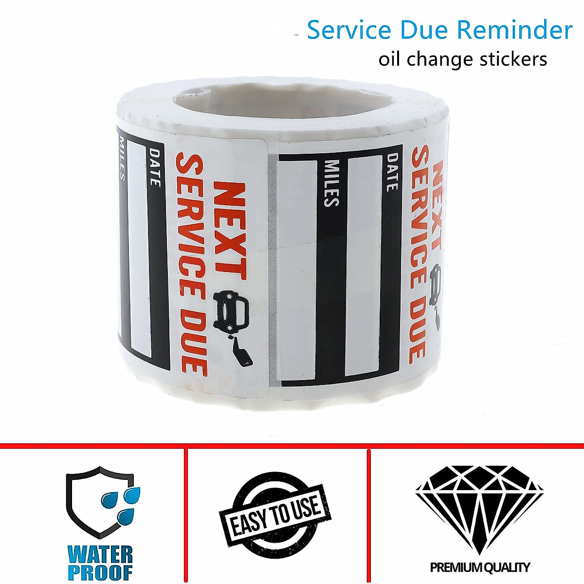 Oil Change Stickers 300 Pcs 2x2" Service Black Stickers, Next Service Due Reminder Sticker Roll, Removable Vinyl Stickers in Roll- Peel & Write and Stick with No Residue Car Sticker (Black 300PCS)