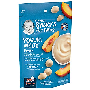 Gerber Snacks for Baby Yogurt Melts, Peach, Freeze-Dried Yogurt Snack Made with Real Yogurt & Fruit, Baby Snack for Crawlers, 1 Ounce Pouch (Pack of 2)