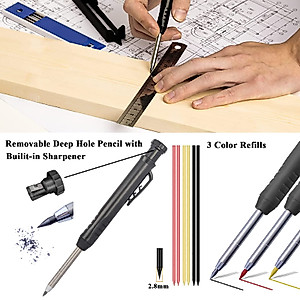 Multi-function Scribing Tool,Construction Pencil,Aluminum Alloy Scriber Marking Tool,DIY Woodworking Scriber Line Measuring Tool With 3 Color Refills