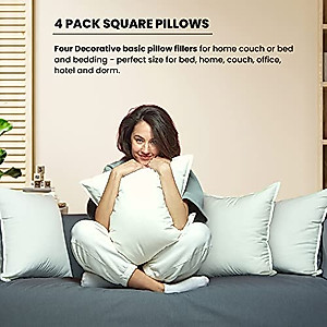 Foamily Throw Pillows Insert - (Pack of 4) Pillow 20" x 20" Inches for Bed and Couch - 100% Machine Washable Cotton Pillow - Indoor Decorative Throw Pillows for Couch & Bed