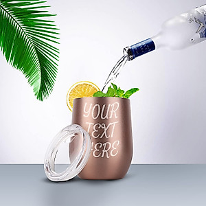 Personalized Your Text & Logo Wine Tumblers 12 oz. Laser Engraved Stainless Steel Vacuum Insulated Travel Mug with Lid, Custom Birthday Gift for Him, Her