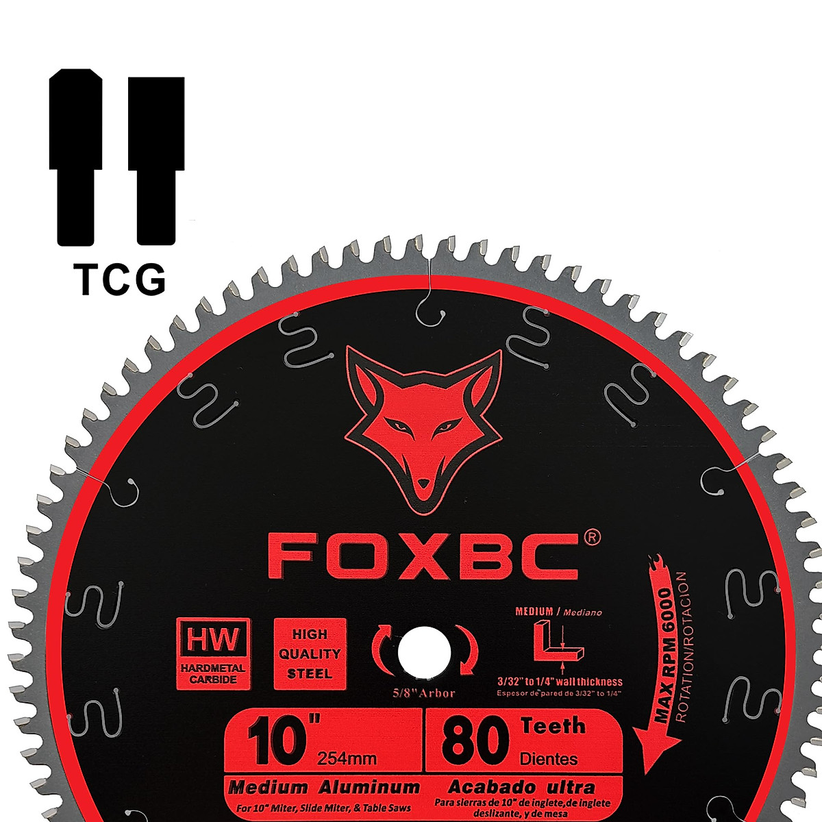 FOXBC 10-Inch Saw Blade 80-Tooth TCG for Aluminum and Non-Ferrous Metal & Plastic Cutting with 5/8-Inch Arbor