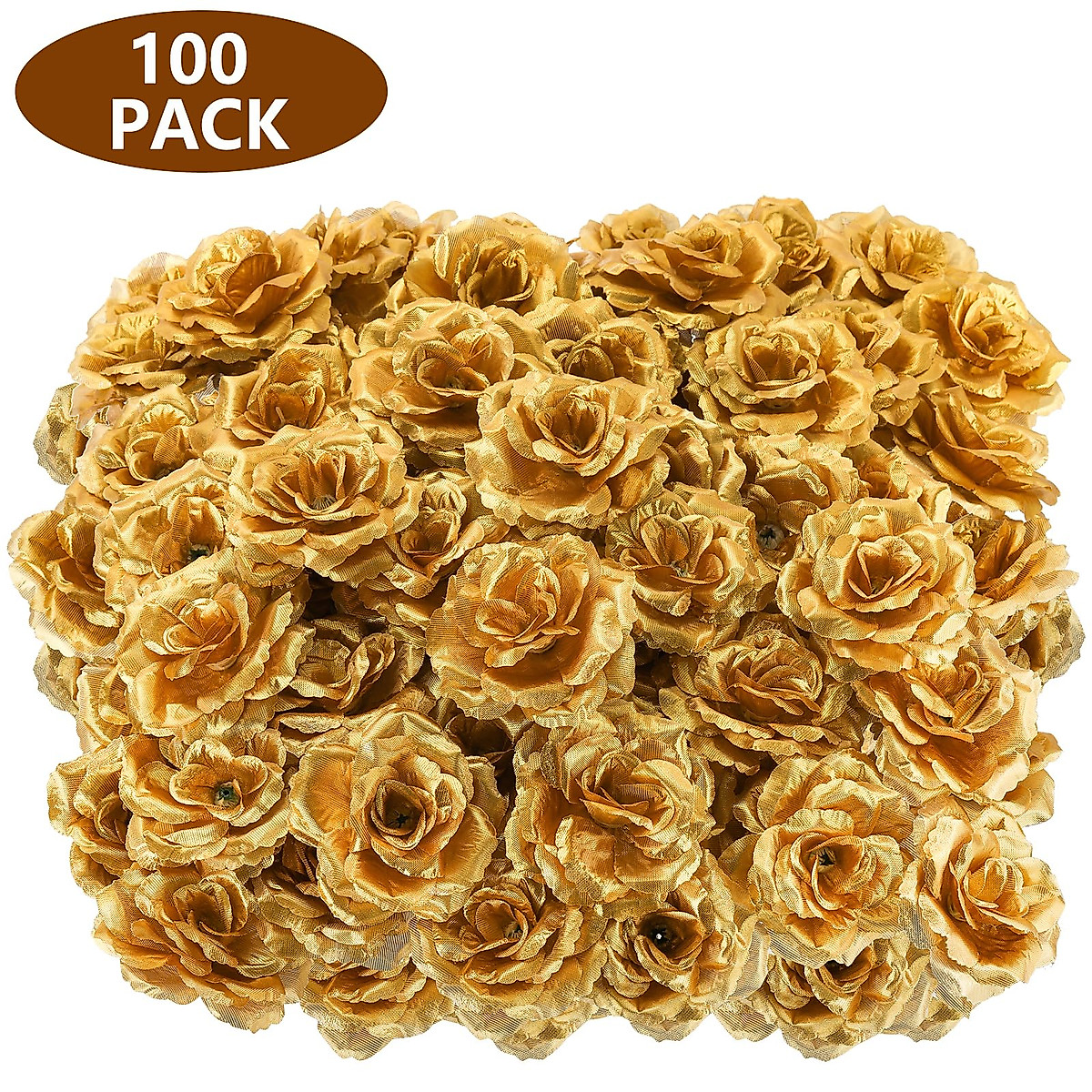 Youeon 100 Pcs Artificial Rose Flower Heads for Crafts, 3.5 Inch Faux Gold Flower Heads, Silk Rose Flowers Head in Bulk, Gold Roses Artificial Flowers for Centerpieces, Flower Wall, Wedding