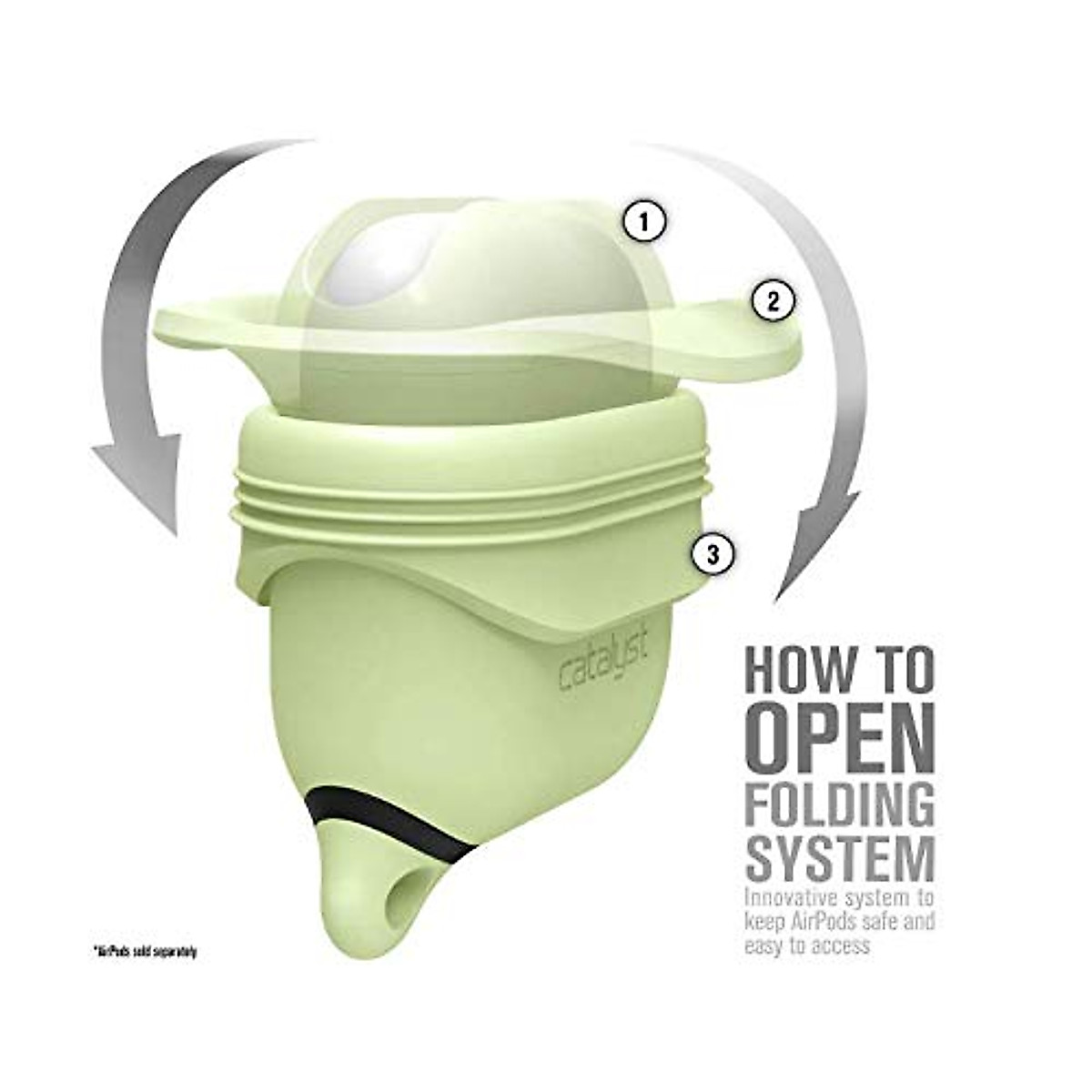 Catalyst Waterproof AirPods 1 & 2 Case with Premium Carabiner, Compatible Wireless Charging, One-Piece Design, Protective Cover Soft Skin, High Drop Protection, Silicone Sealing - Glow in Dark