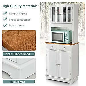 Giantex Kitchen Pantry, 67" Buffet Hutch Cabinet with 2 Storage Cabinets and Drawers, Wood Sideboard Cupboard with Countertop & Cable Hole, Freestanding Microwave Stand with Storage, White