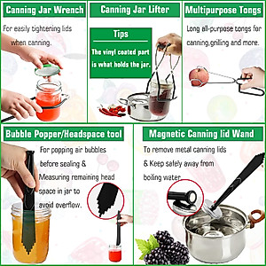 Canning Supplies Starter Kit, Stainless Steel Canning Set Tools: Rack, Ladle, Measuring Spoons, Funnel, Tongs, Jar Lifter, Lid Lifter & Accessories for Canner/Pot, Beginner, Home Canning Kit - Black