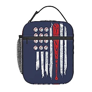 Baseball American Flag Insulated Lunch Bag Lunch Box Lunch Tote Cooler Reusable Lunch Pail Outdoors Meal Bag For Women Men