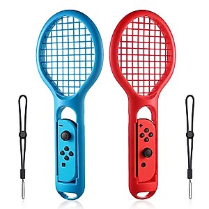 INFURIDER Tennis Racket Controller Holder for Nintendo Switch Game (2 pack,Red & Blue),Hand Grip Compatible for Sport Game, Game Controller Joy-Con Accessories for Nintendo Switch Mario Tennis Ace