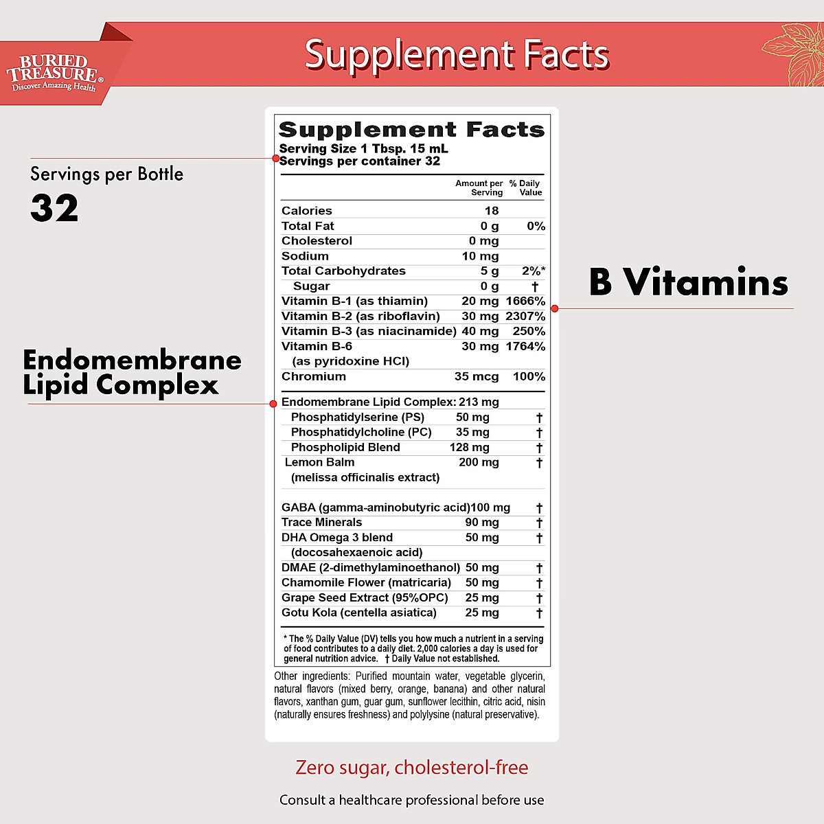 Buried Treasure - Added Attention - Children's Learning Support with GABA DHA Vitamin B and Herbal Blend - Aid Healthy Brain Functions - Improved Short-Term Auditory Memory Focus & Behavior 16.54 oz