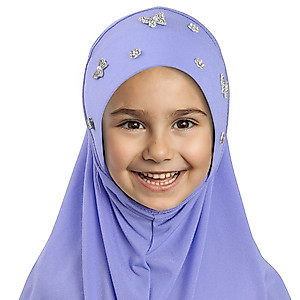 Little Girls Hijab Islamic Kids Hijab Headscarf Handmade Butterfly Rhinestone Muslim Hijab Cap for Girl (2-5year)