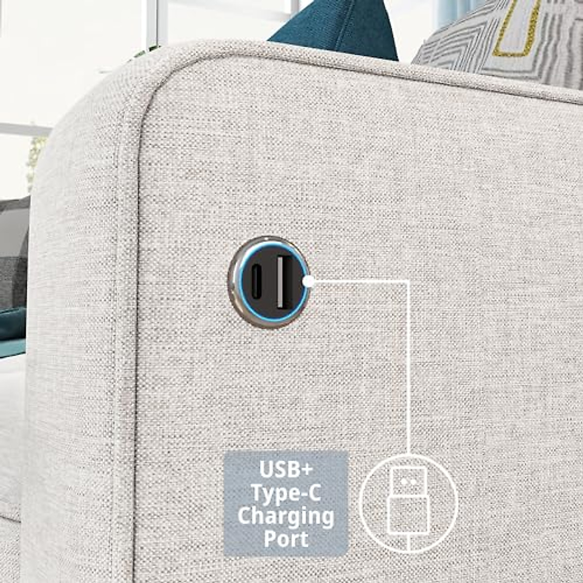 Sunrise Coast Sectional L Shaped Living Room Modular USB+Type-C Charging Port 3 Seater Couches with Removable Storage Ottoman Small Sofa 78", Beige