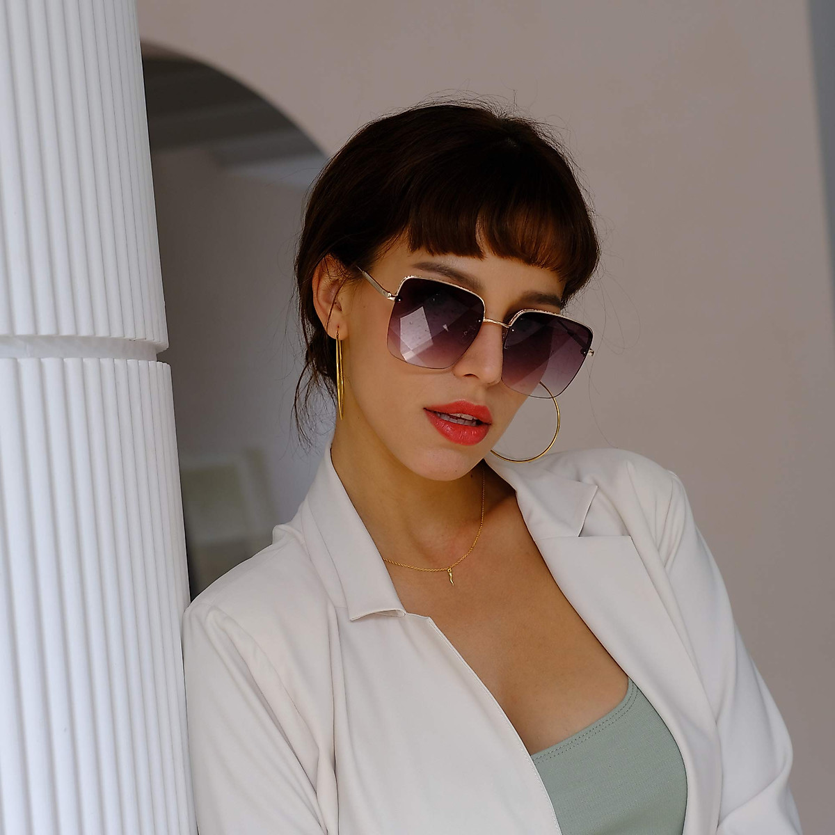 LEMON GRASS Minimalist Dainty Gold Italian Horn Necklace | Sterling Silver Lucky Horn Dainty Protection Necklace Layer Cornicello Jewelry