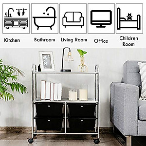 Giantex Rolling Storage Cart w/ 4 Drawers 2 Shelves Metal Rack Shelf Home Office School Beauty Salon Utility Organizer Cart with Wheels (Black)