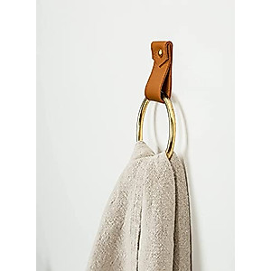 KEYAIIRA - Small Leather Wall Hook, minimalist leather strap hanger for bath towel holder leather wall hook strap towel hook bathroom decor brass towel ring nordic home